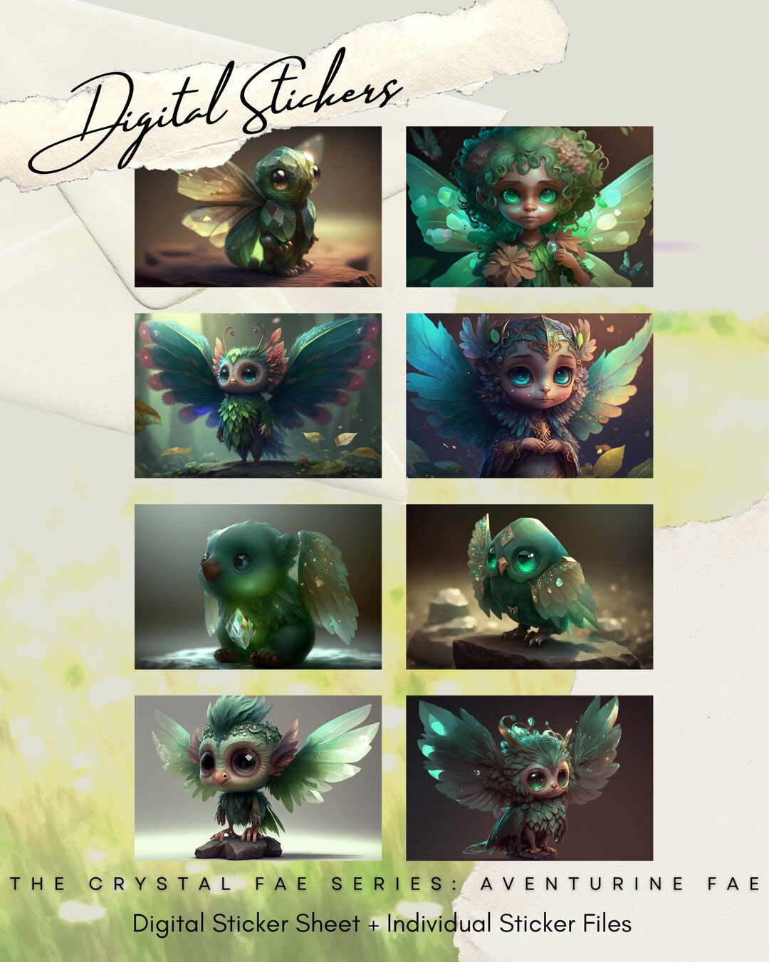 8 Digital Stickers the Crystal Fae Series: Aventurine Fae, Cute Sticker ...