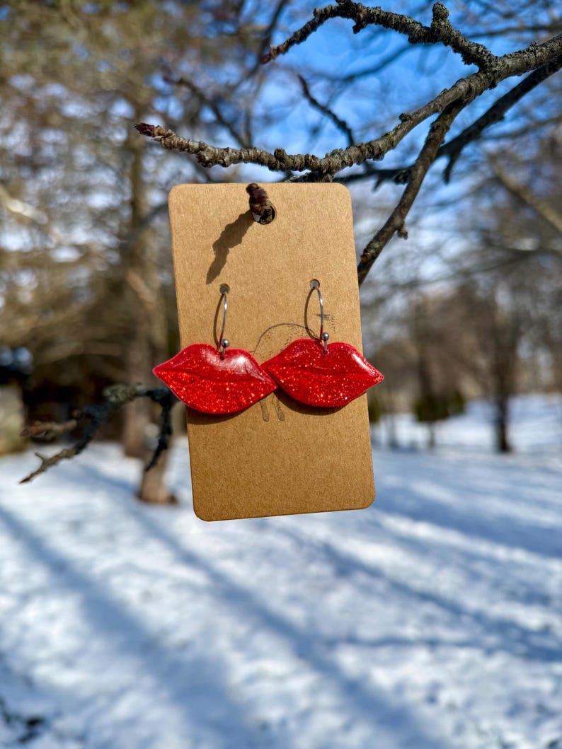 Large Red Glitter Lip Earrings | Valentines Day | Polymer Clay ...