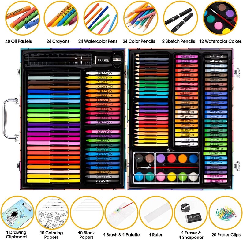 POPYOLA 180-piece Deluxe Art Set, Drawing Painting Coloring Kit With ...