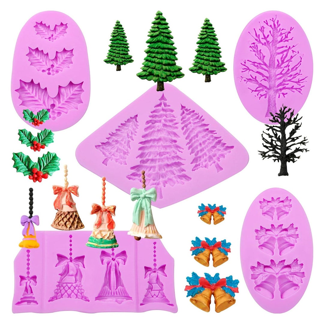 Pine Tree Silicone Mold Christmas Bells Fondant Molds Holly - Etsy