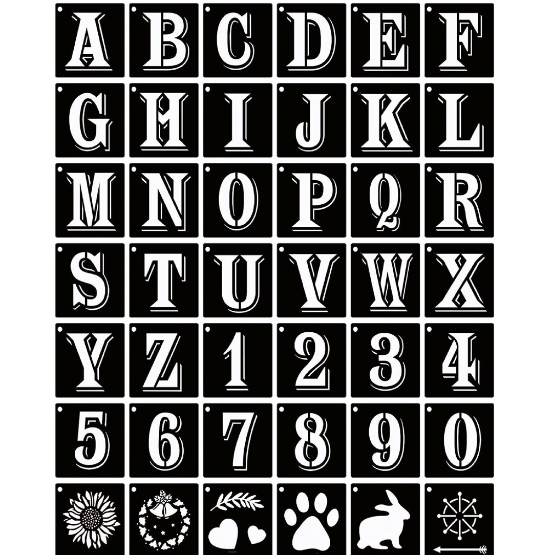 Letter Stencils Symbol Numbers Craft Stencils, 42 Pcs Reusable Plastic ...