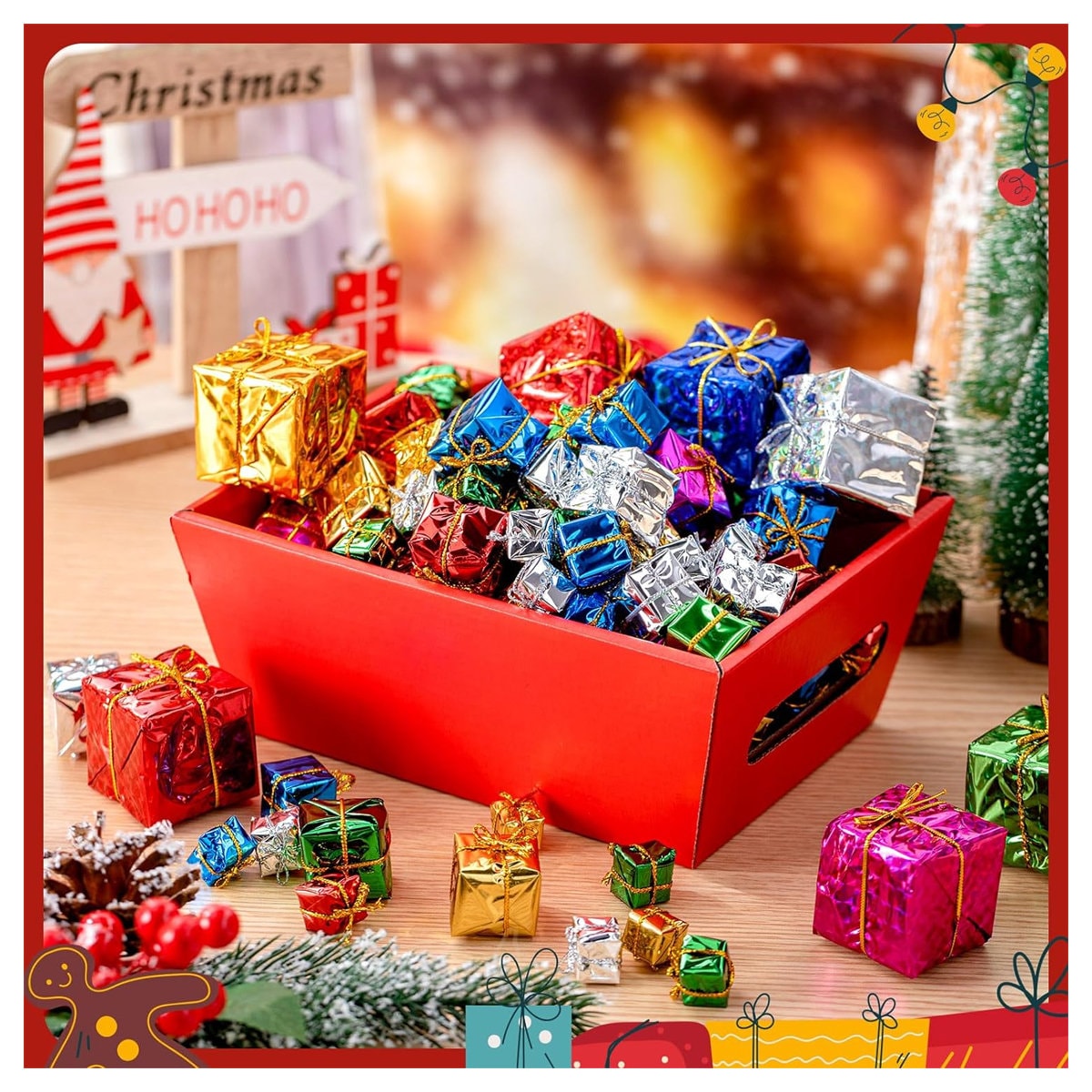 200 Pcs Christmas Shiny Mini Boxes Ornaments Cute Colorful 4 Size ...