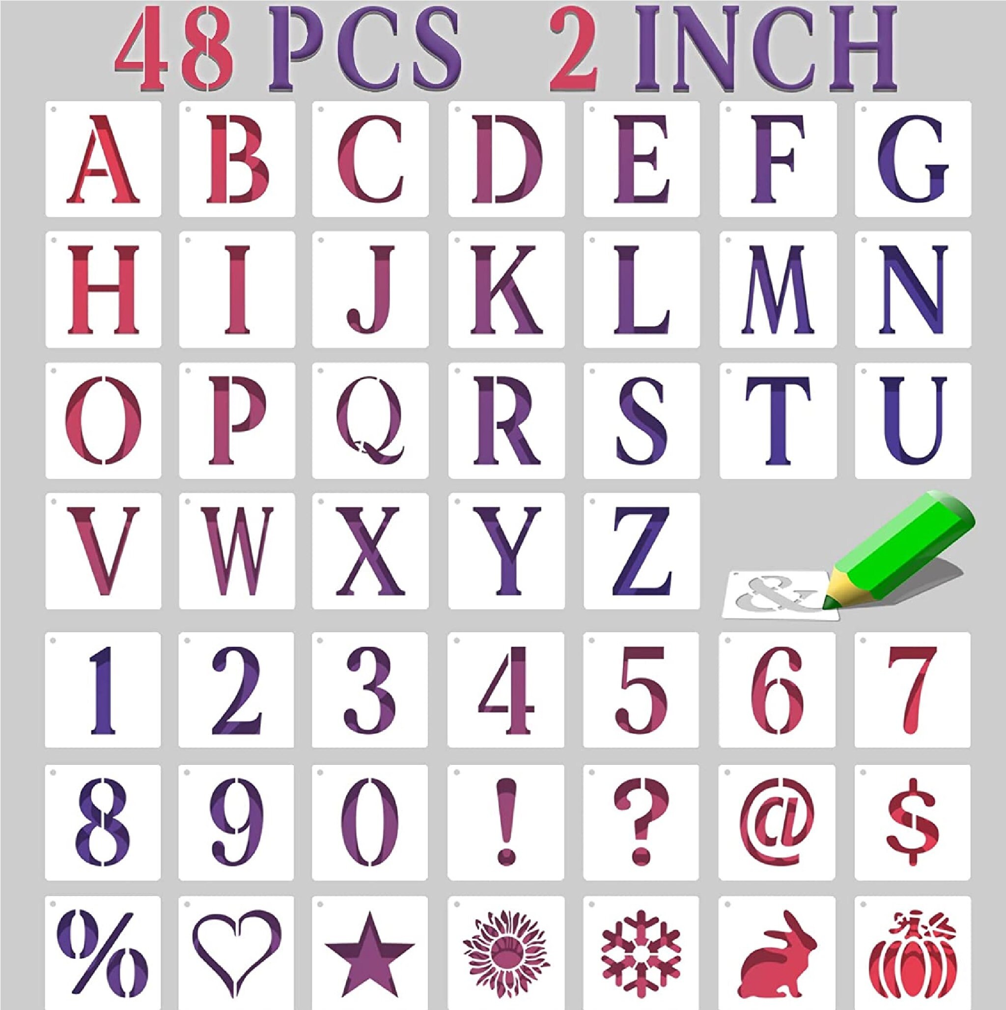 Letter Stencils Symbol Number Craft Stencils, 48 Pcs Reusable Alphabet ...