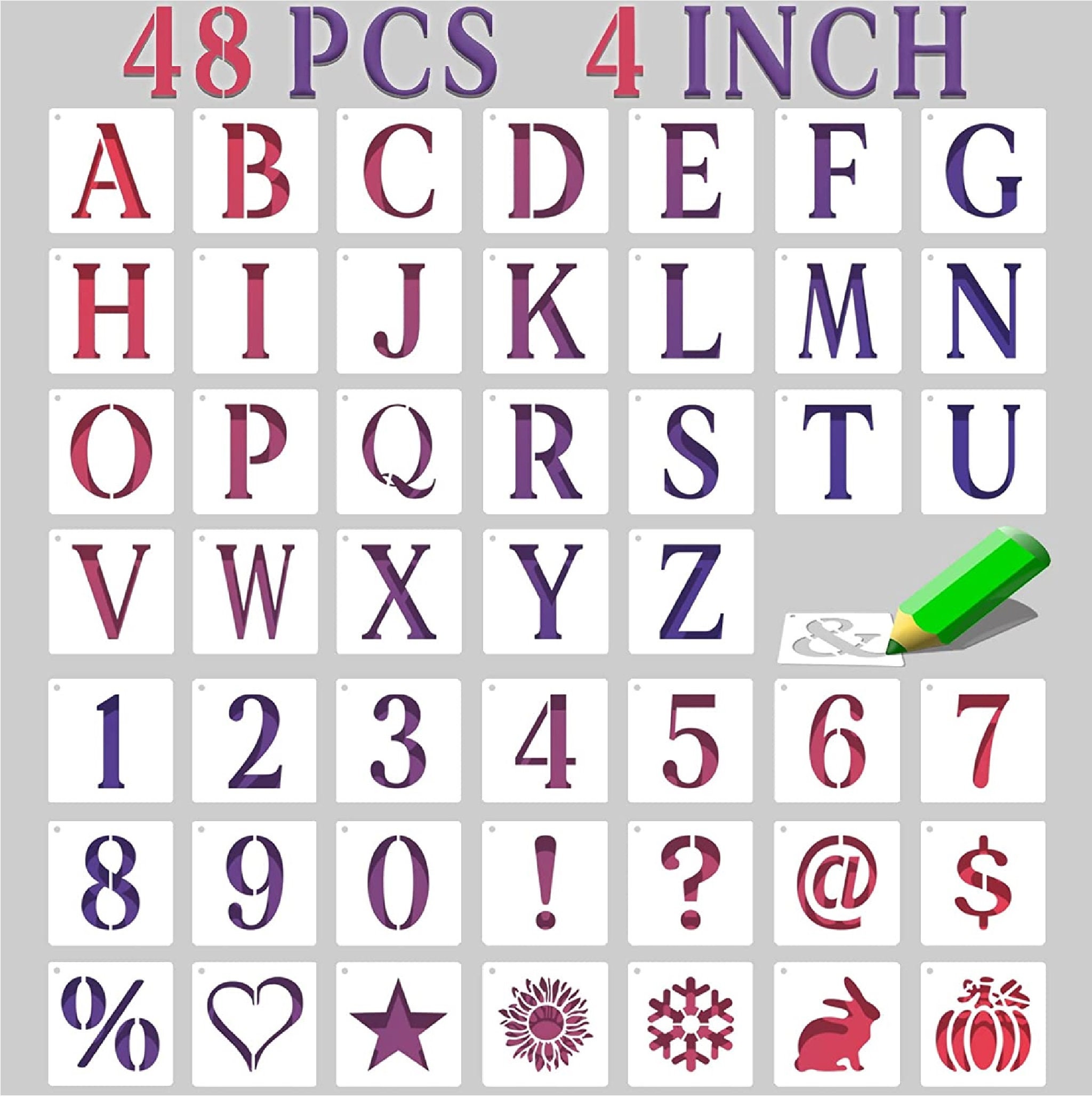 Letter Stencils Symbol Number Craft Stencils, 48 Pcs Reusable Alphabet ...
