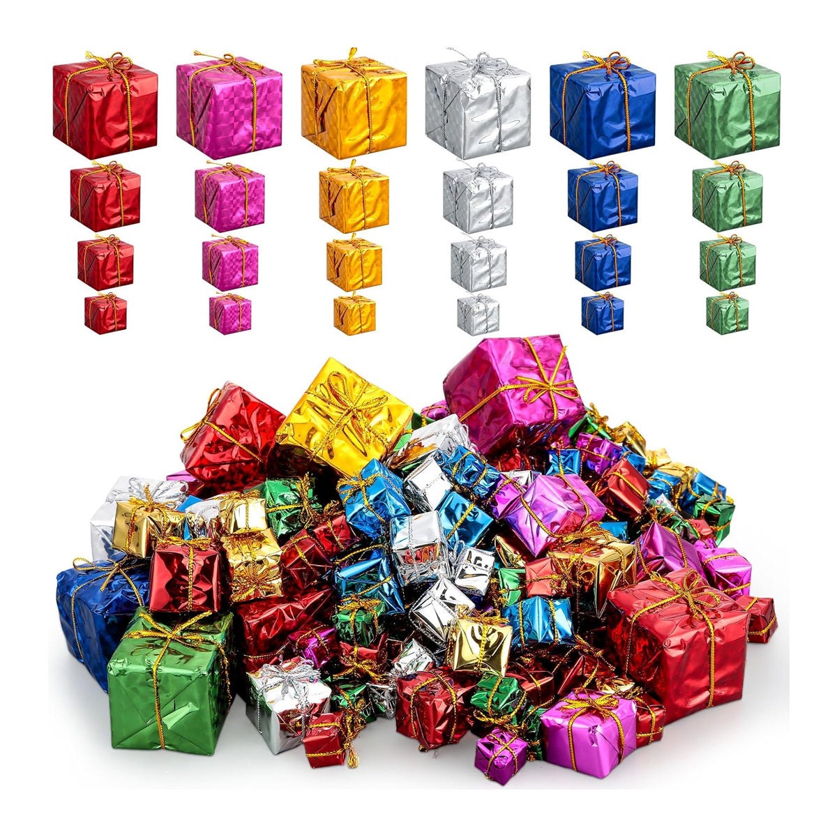 200 Pcs Christmas Shiny Mini Boxes Ornaments Cute Colorful 4 Size ...