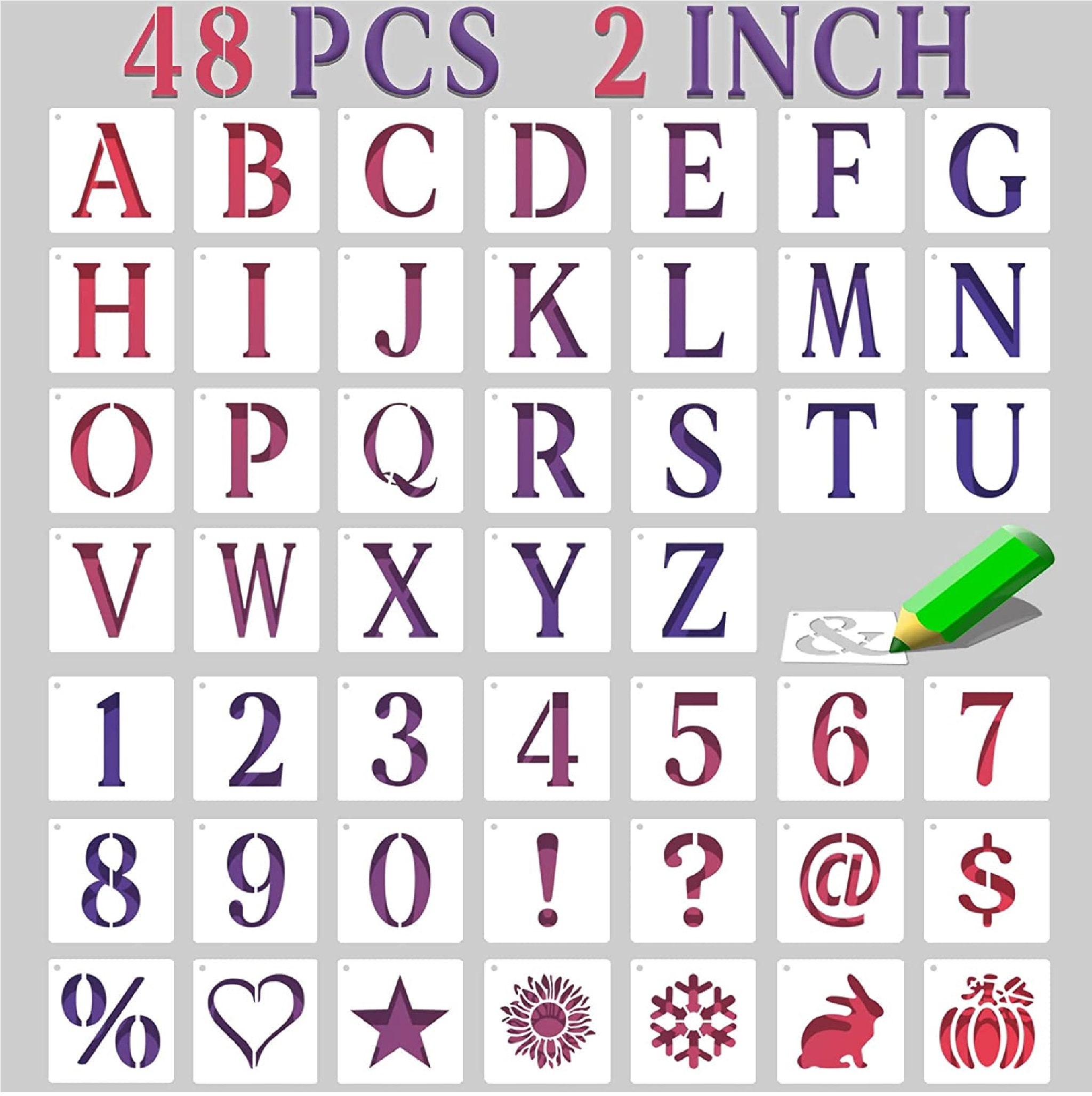 Letter Stencils Symbol Number Craft Stencils, 48 Pcs Reusable Alphabet ...