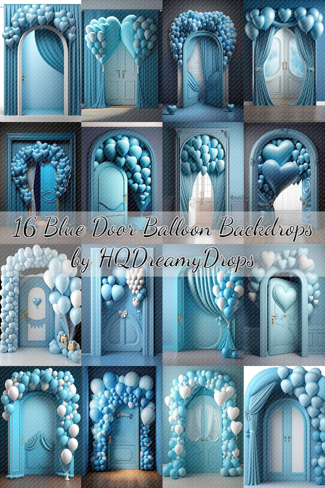 16 X Blue Door Balloon Backdrops Digital Backdrops With Blue - Etsy