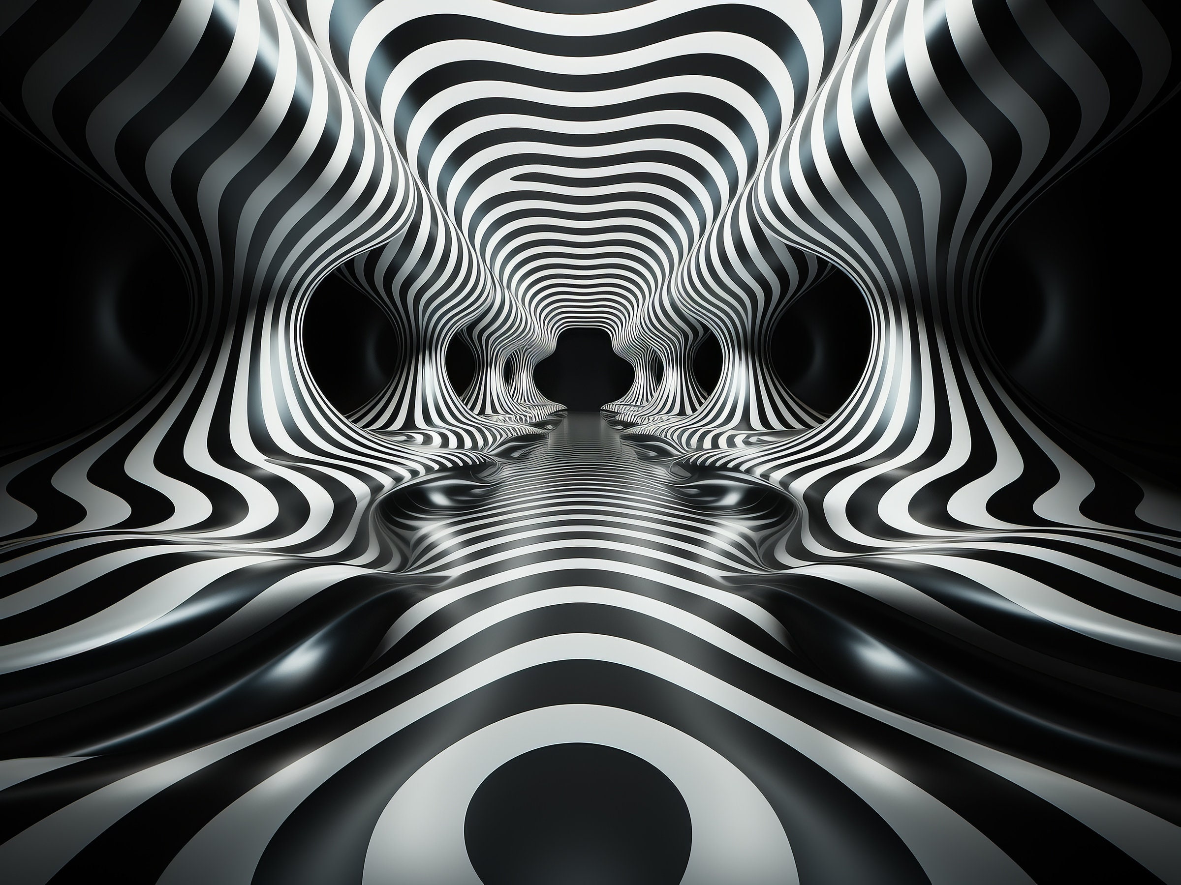 Optical Art, Hallway, Infinity, Black and White, Warped, Digital ...