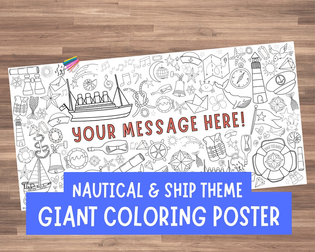 GIANT Personalized Nautical Coloring Poster - Huge Coloring Banner for ...