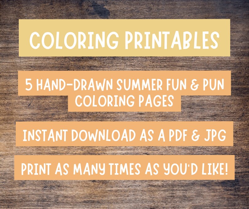Summer Fun & Pun Coloring Page Printable Coloring Sheets - 5 Unique ...