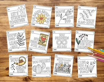 Printable Colorable Valentines Day Cards - Kids Classroom Retro Boho ...
