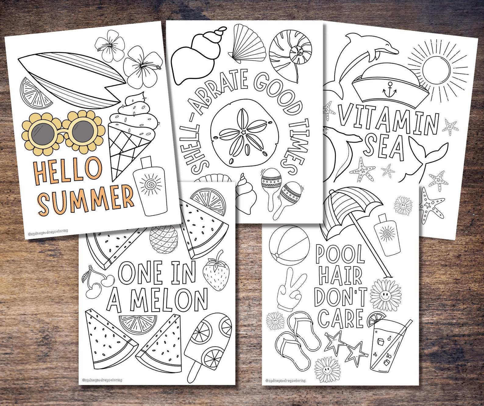 Summer Fun & Pun Coloring Page Printable Coloring Sheets - 5 Unique ...