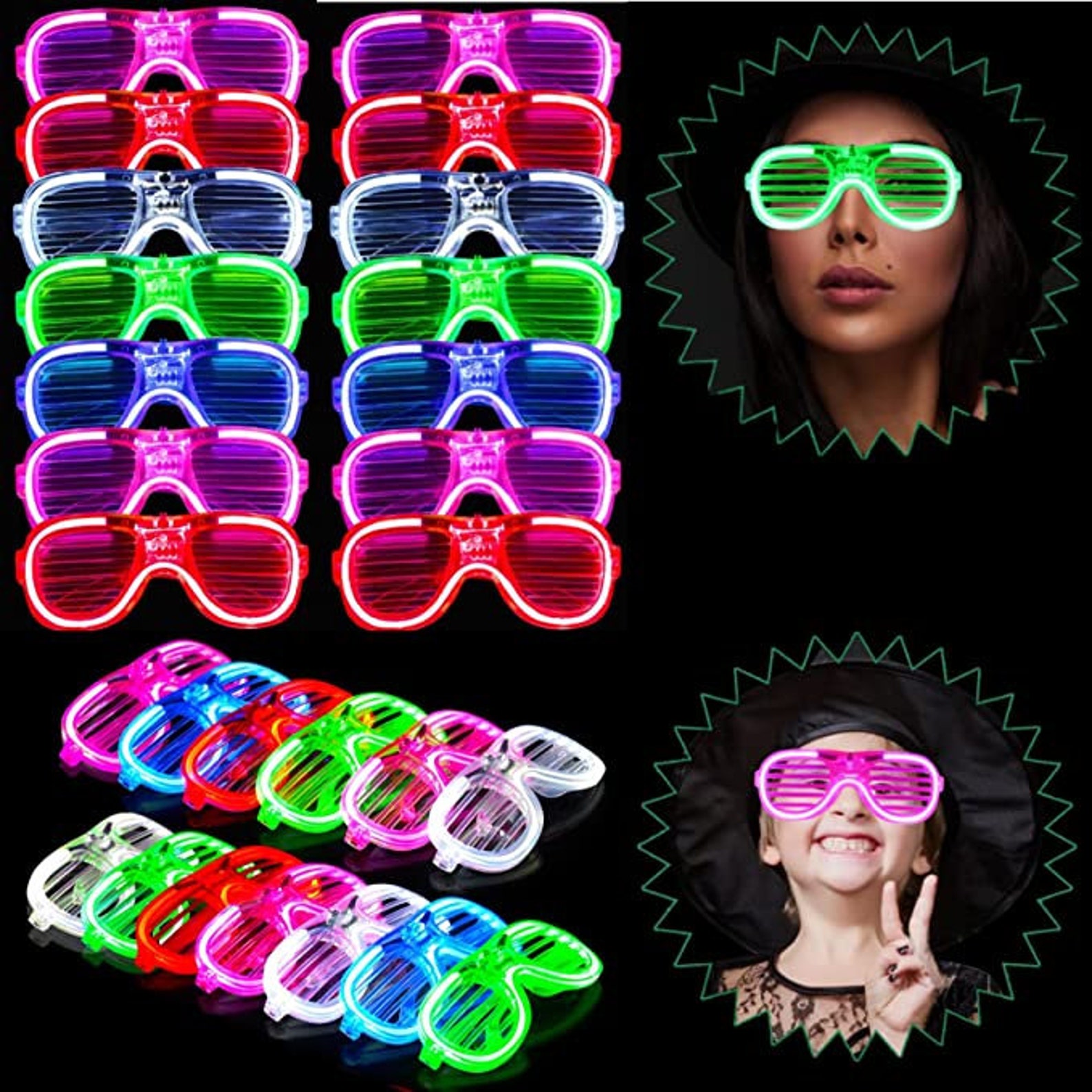 Neon Glow Glasses Set, LED Glow Glasses Set Includes 5 Neon Colors (red ...