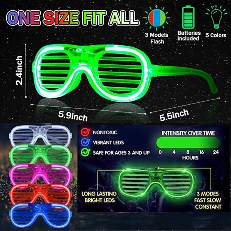 Neon Glow Glasses Set, LED Glow Glasses Set Includes 5 Neon Colors (red ...