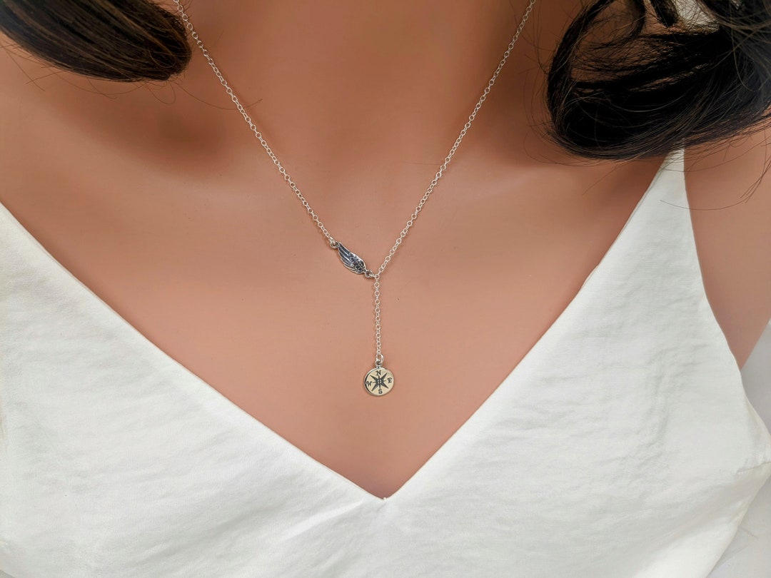 Graduation Necklace, Sterling Silver Compass Necklace, Angle Wing ...