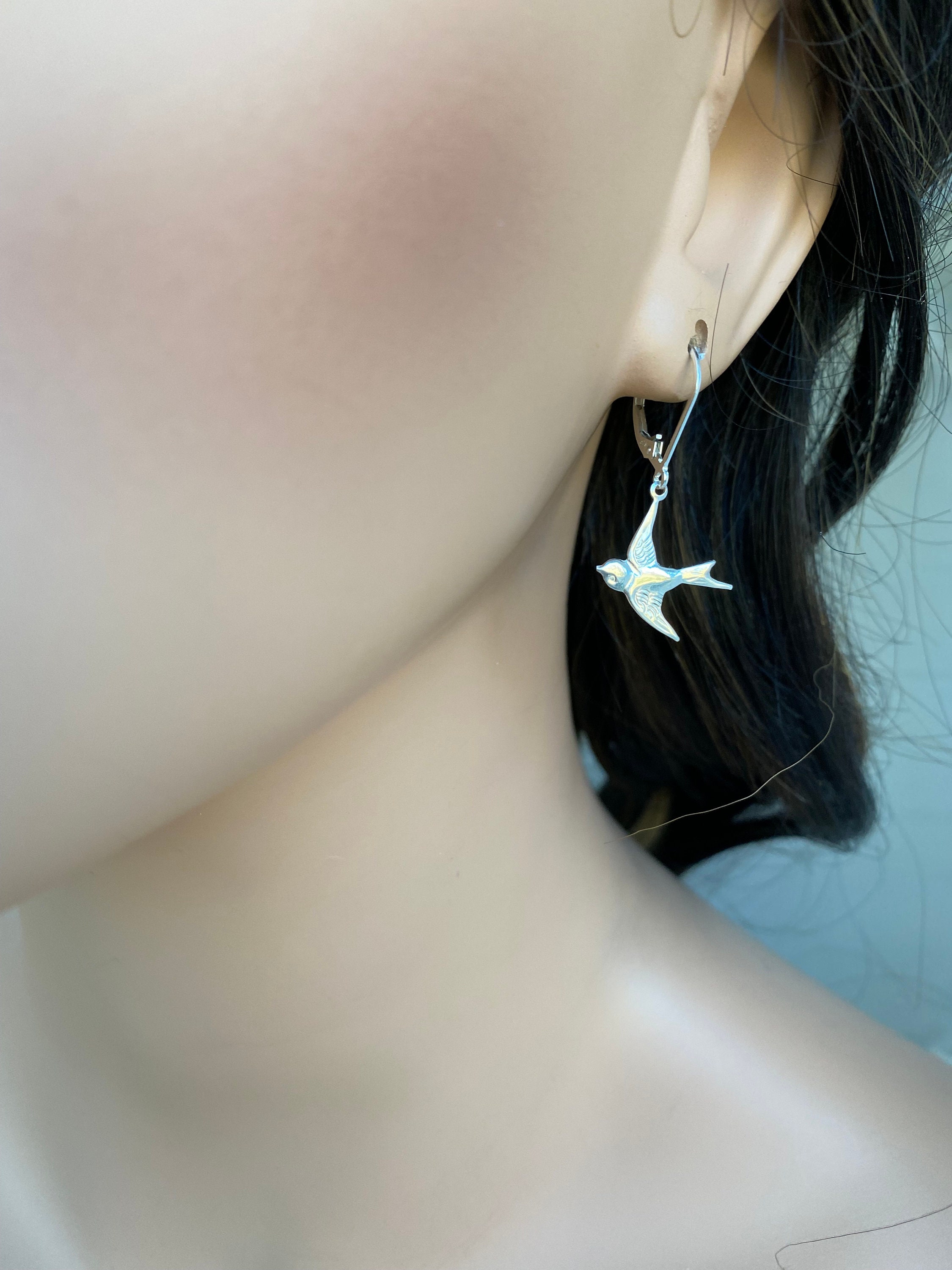 14k Gold Fill/ Sterling Silver Bird Earrings, Lever Back Earrings ...