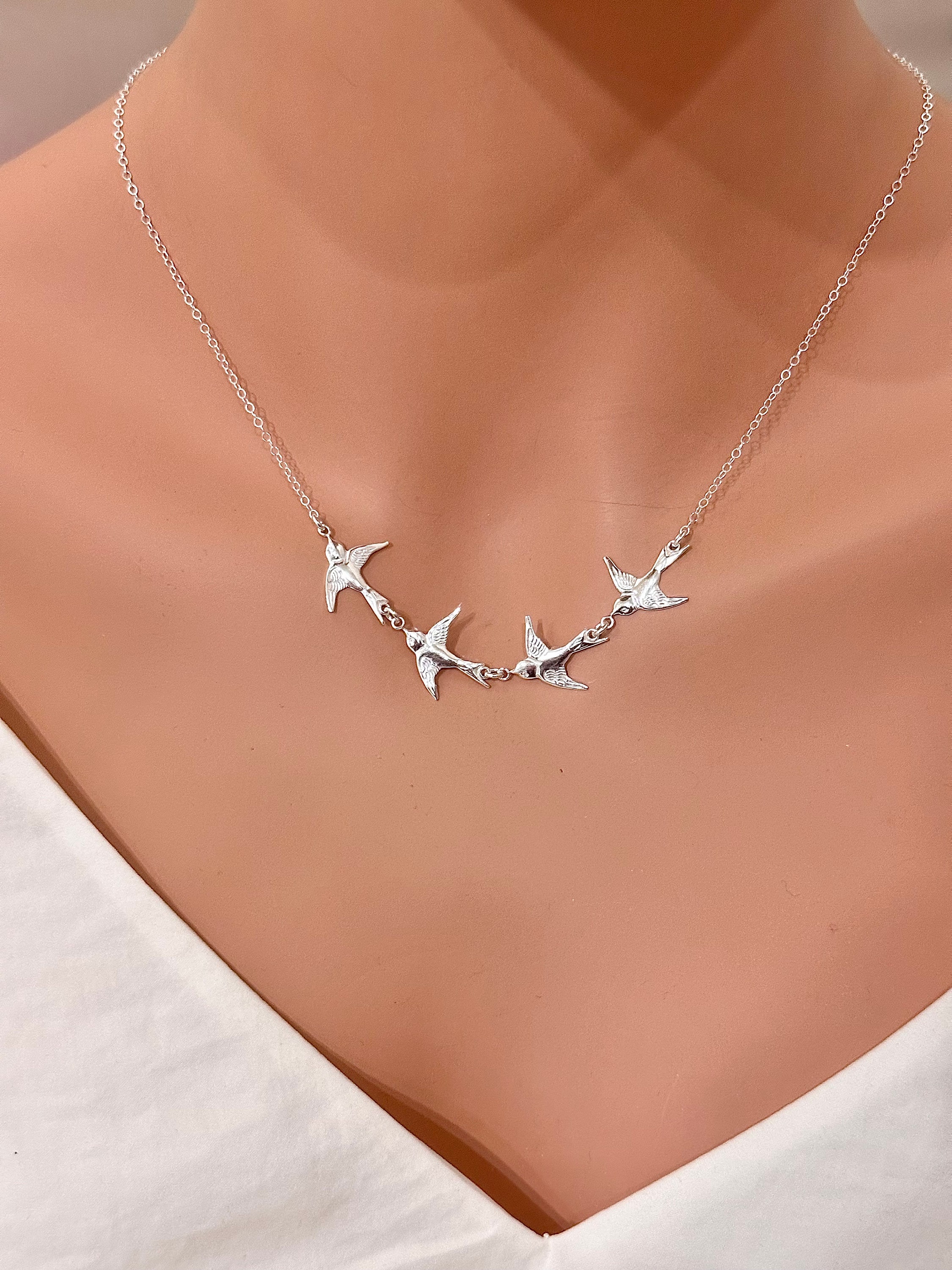 Flying Birds Necklace in 14k Gold Fill/sterling Silver, Four Birds ...