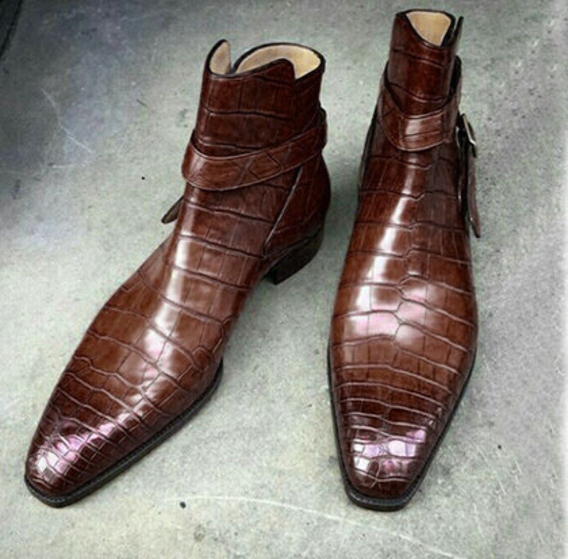 Bespoke Handmadebrown Alligator Texture Jodhpurs Leather Boots, Men's ...