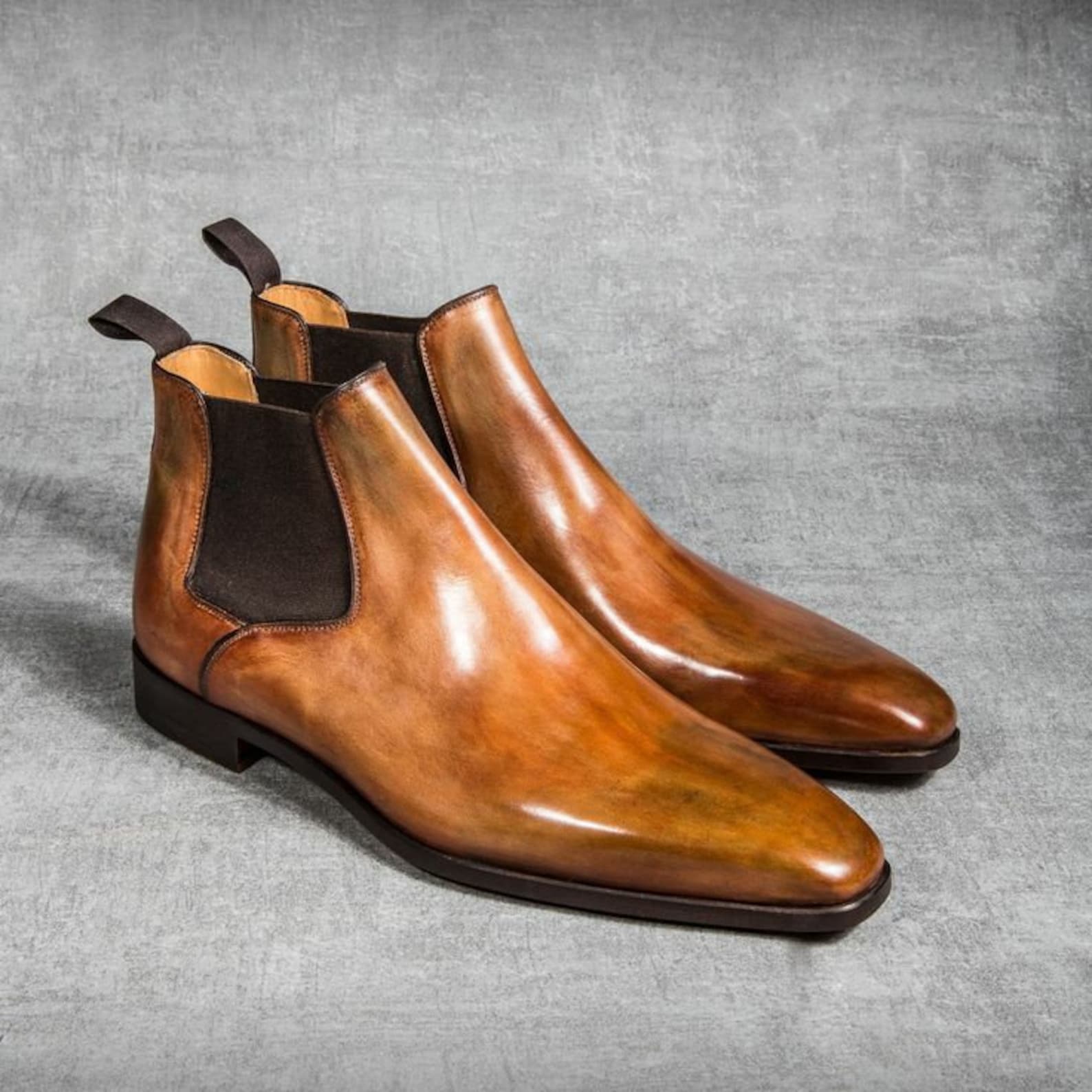 Bespoke Handmade Brown Patina Chelsea Leather Boots, Men's Side Elastic ...