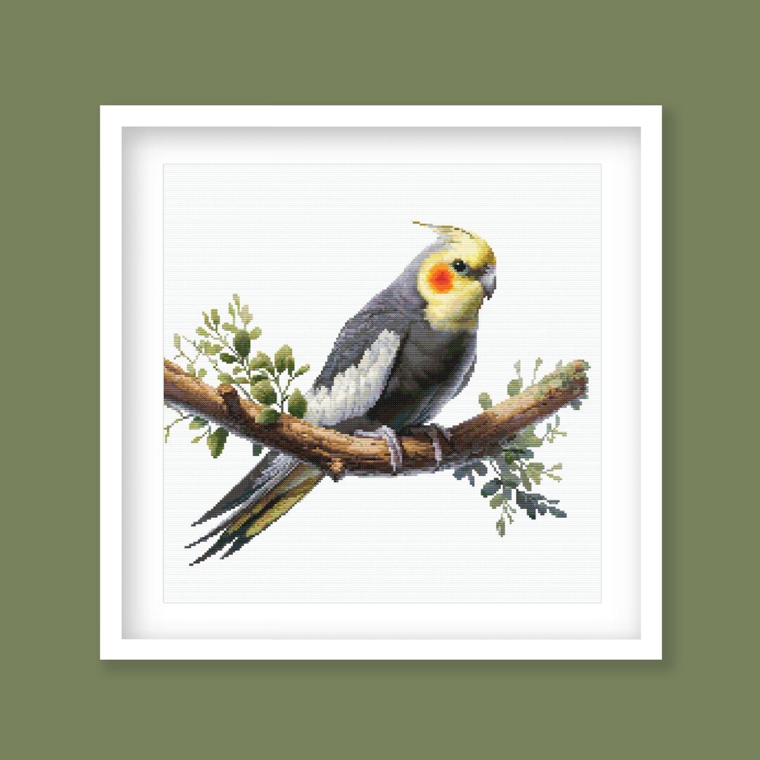 Realistic Cockatiel Cross Stitch Pattern: Bird Embroidery Design ...