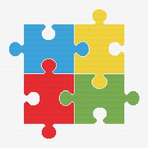 Colorful Jigsaw Puzzle Piece Cross Stitch Pattern | Easy Embroidery ...