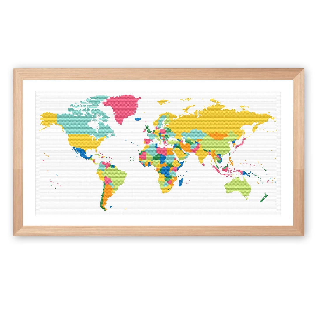 The World Map Cross-stitch Pattern Earths Nations - Etsy