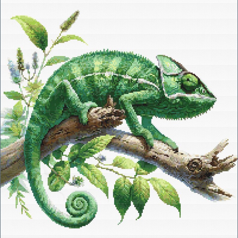 Chameleon Lizard Cross Stitch Pattern - Realistic Reptile Design for Nature and Wildlife ...