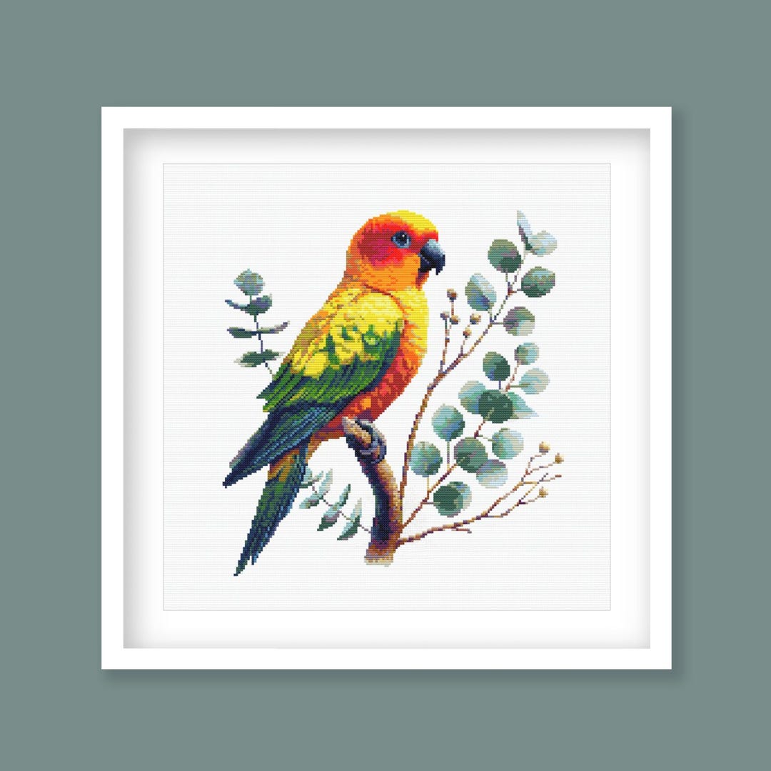 Sun Conure Cross Stitch Pattern, Rainbow Parrot, Tropical Bird ...