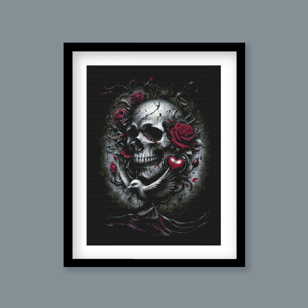 Gothic Skull and Roses, Skull Cross Stitch Pattern, Floral Skull ...