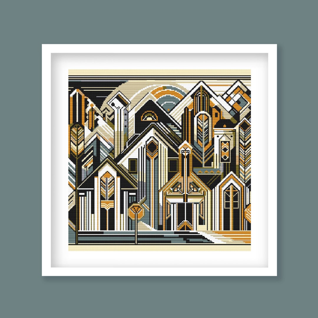 Urban Geometry Cross Stitch Pattern - Modern Village Architecture ...