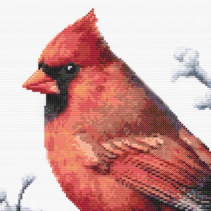 Northern Cardinal Bird Cross Stitch Pattern - Winter Bird on Snowy ...