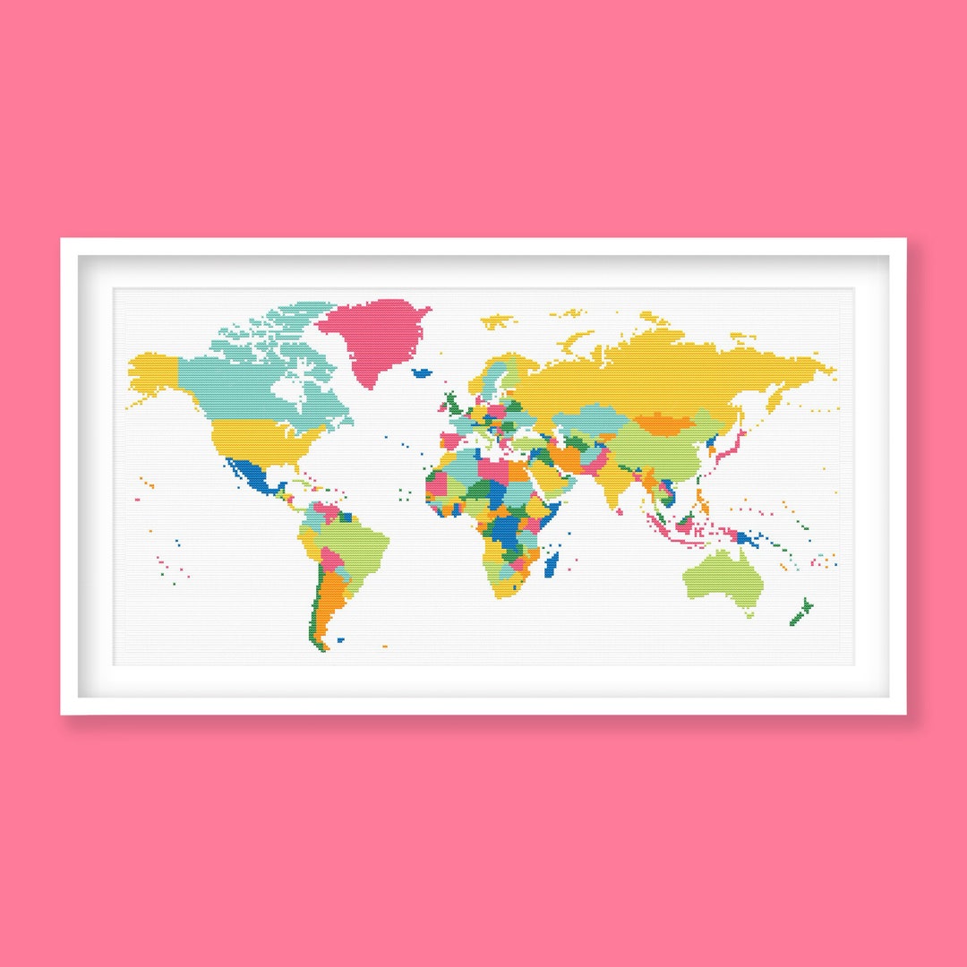 The World Map Cross-stitch Pattern, Earths Nations Cross-stitch Pattern ...
