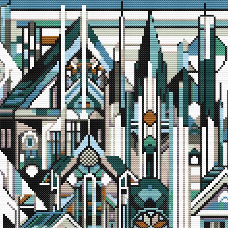 Geometric City Cross Stitch Pattern - Modern Village Architecture ...