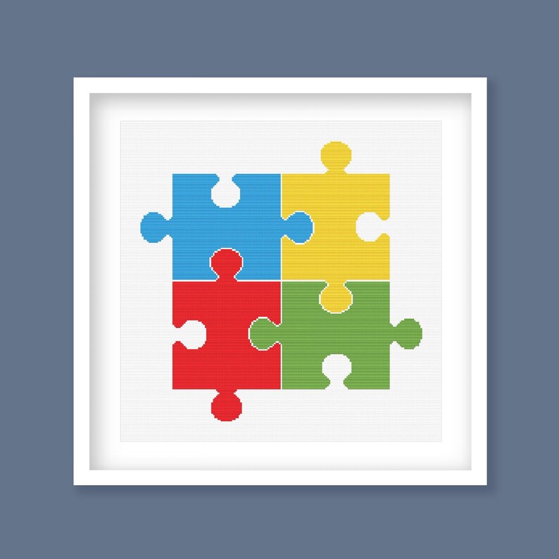 Colorful Jigsaw Puzzle Piece Cross Stitch Pattern | Easy Embroidery ...