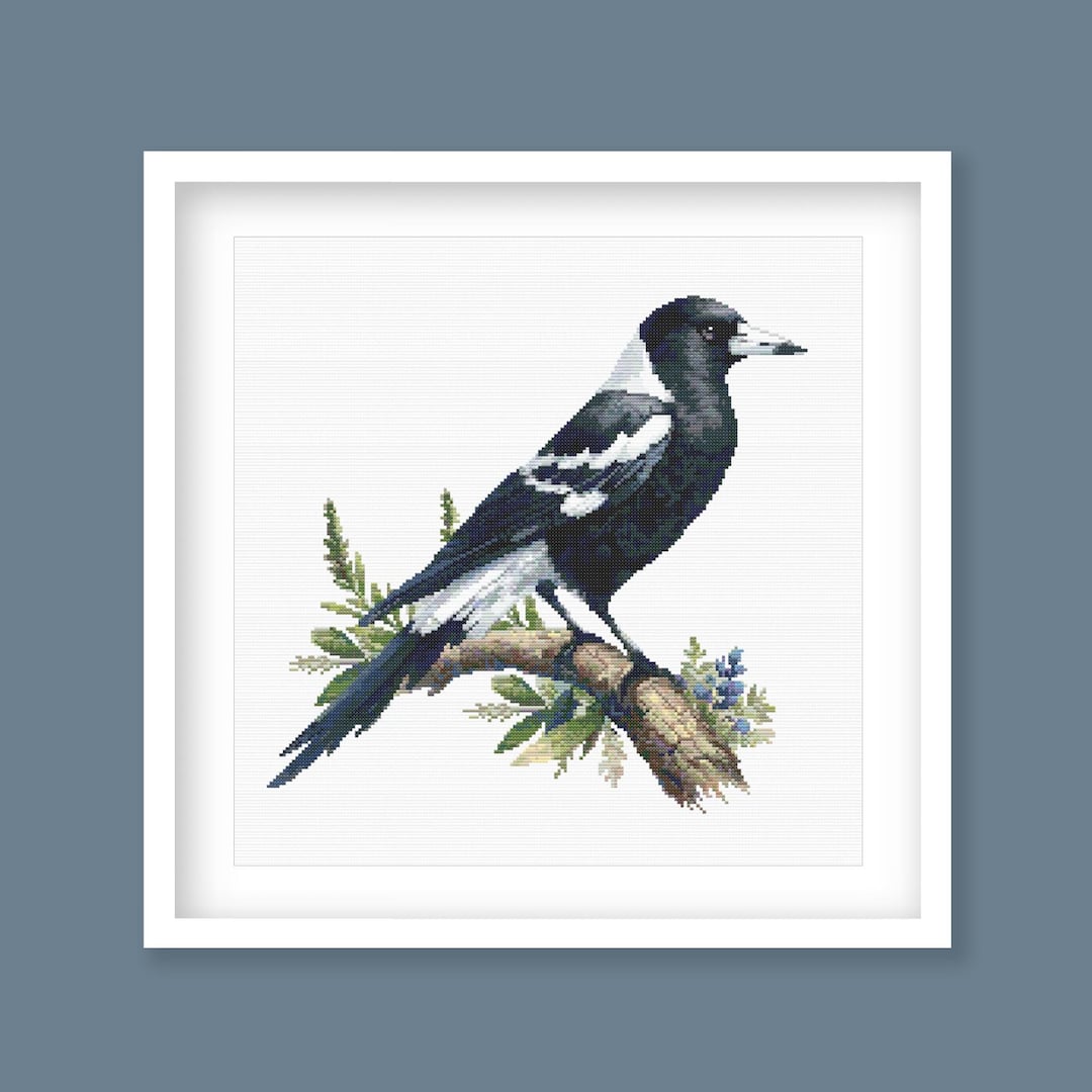 Magpie Cross Stitch Pattern: Australian Bird Needlework (digital PDF ...