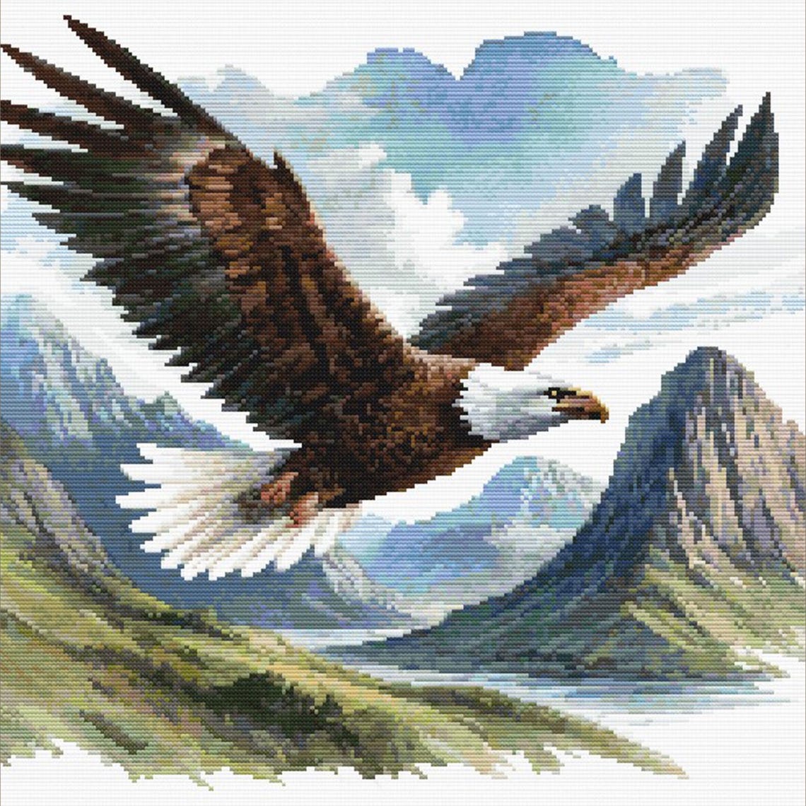 Bald Eagle Flying Cross Stitch Pattern - Majestic American Eagle Over ...