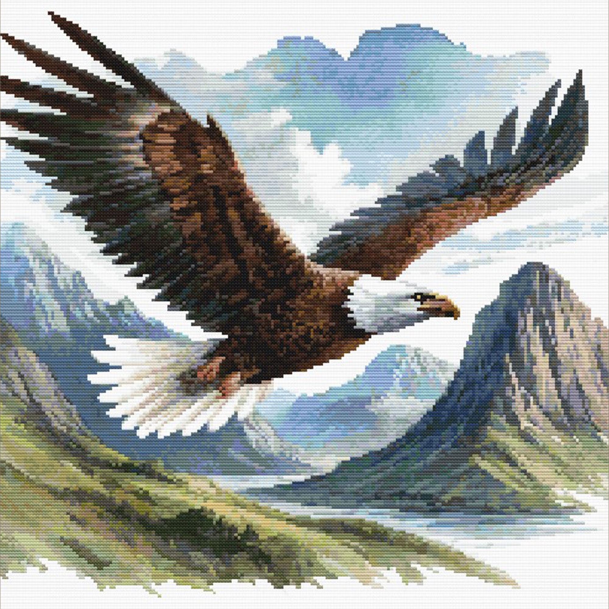 Bald Eagle Flying Cross Stitch Pattern - Majestic American Eagle Over ...