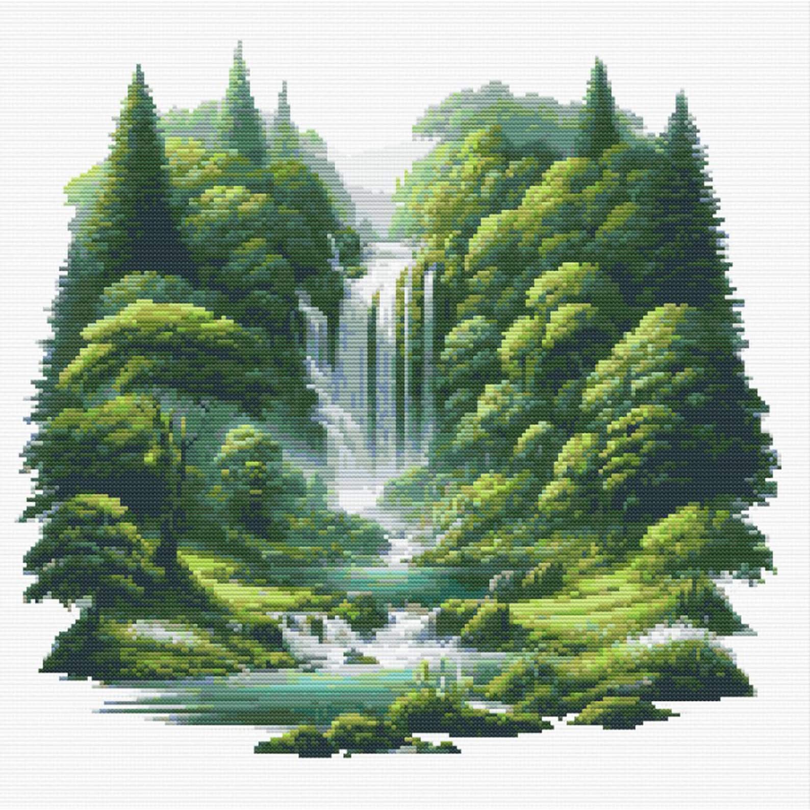 Forest Waterfall Cross Stitch Pattern, Digital Download, Nature ...