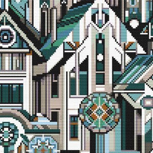 Geometric City Cross Stitch Pattern - Modern Village Architecture ...