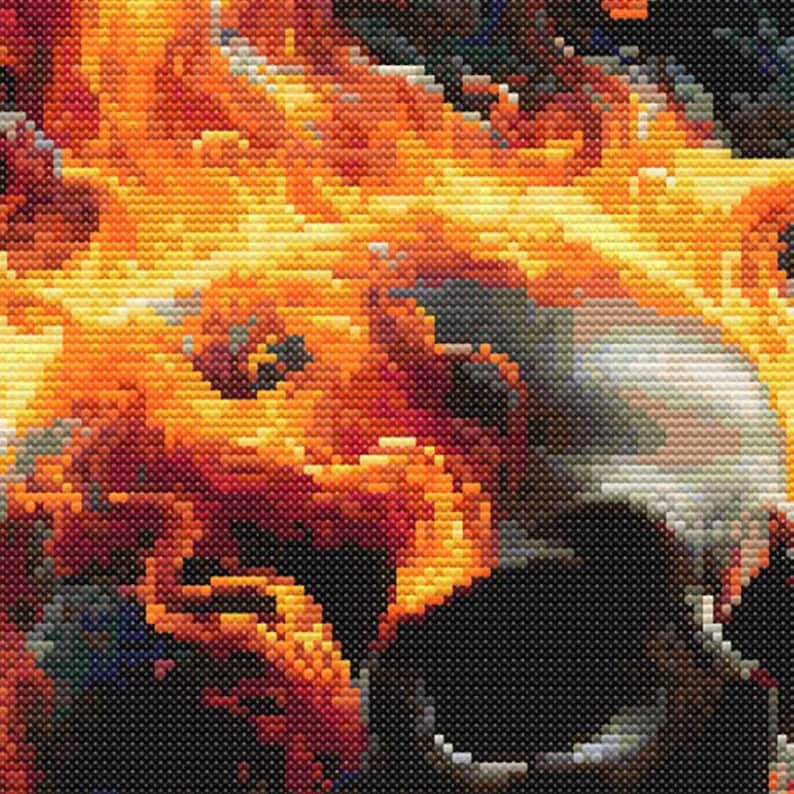 Infernal Flames Skull Cross Stitch Pattern, Gothic Cross Stitch Pattern ...