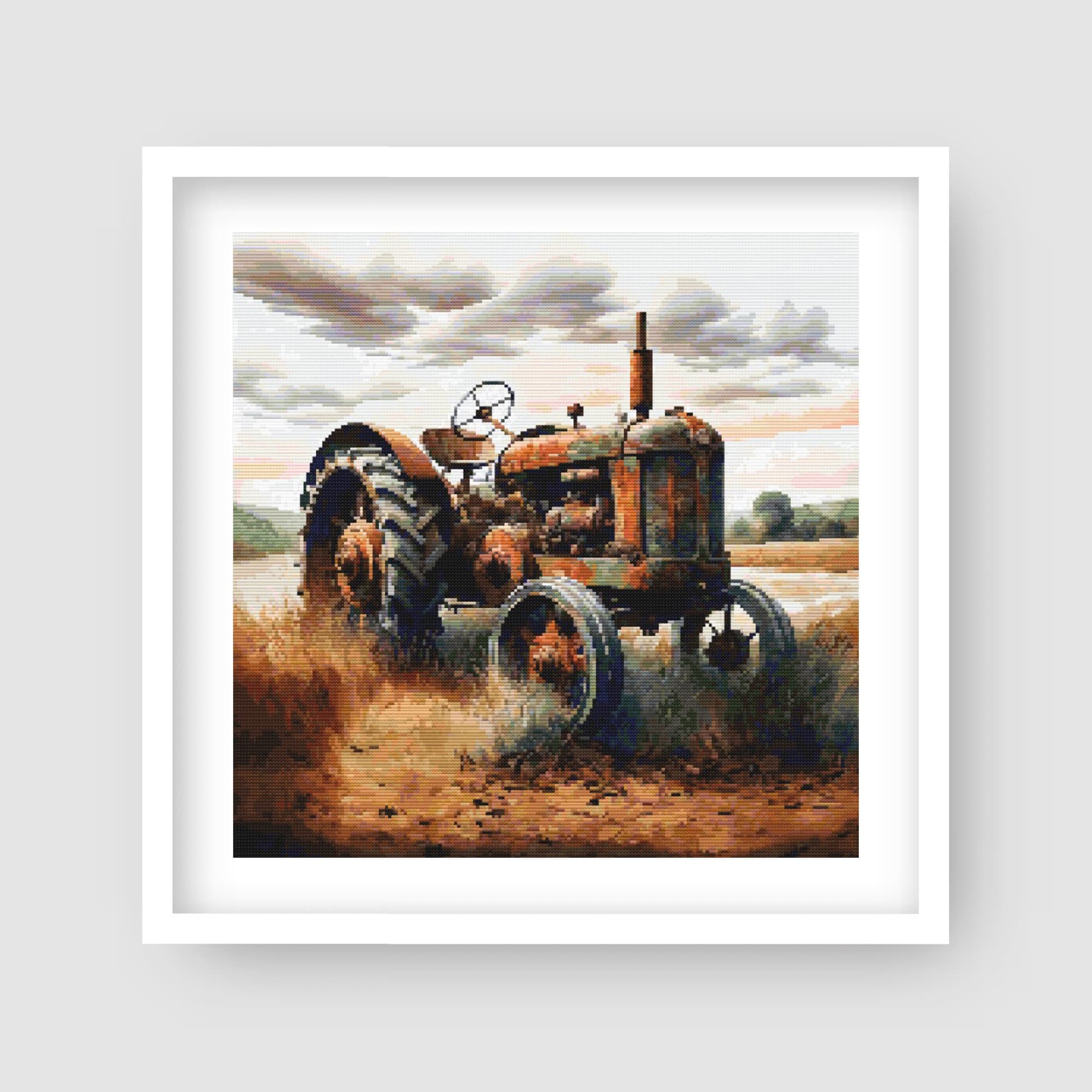 Vintage Farm Tractor Cross Stitch Pattern Rustic Countryside Needlework ...