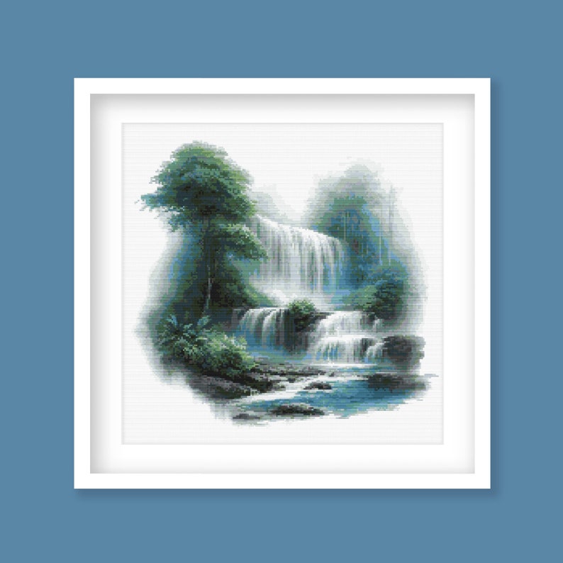 Misty Waterfall Cross Stitch Pattern, Serene Nature Embroidery, DIY ...