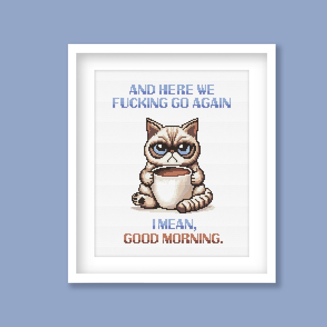Grumpy Cat Morning Coffee Cross Stitch Pattern, Funny Subversive Cross ...