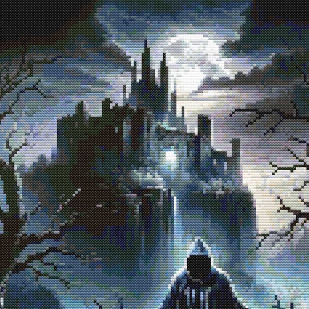 Twilight Castle Cross Stitch Pattern – Gothic Castle & Cloaked Figure ...