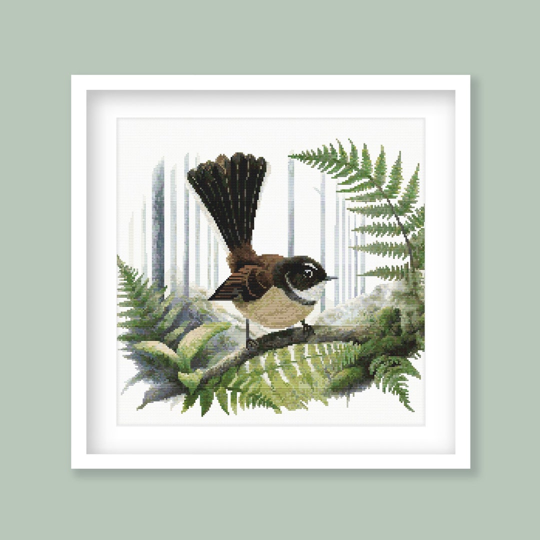 Fantail Cross Stitch Pattern. Pīwakawaka Native Bird of New Zealand ...