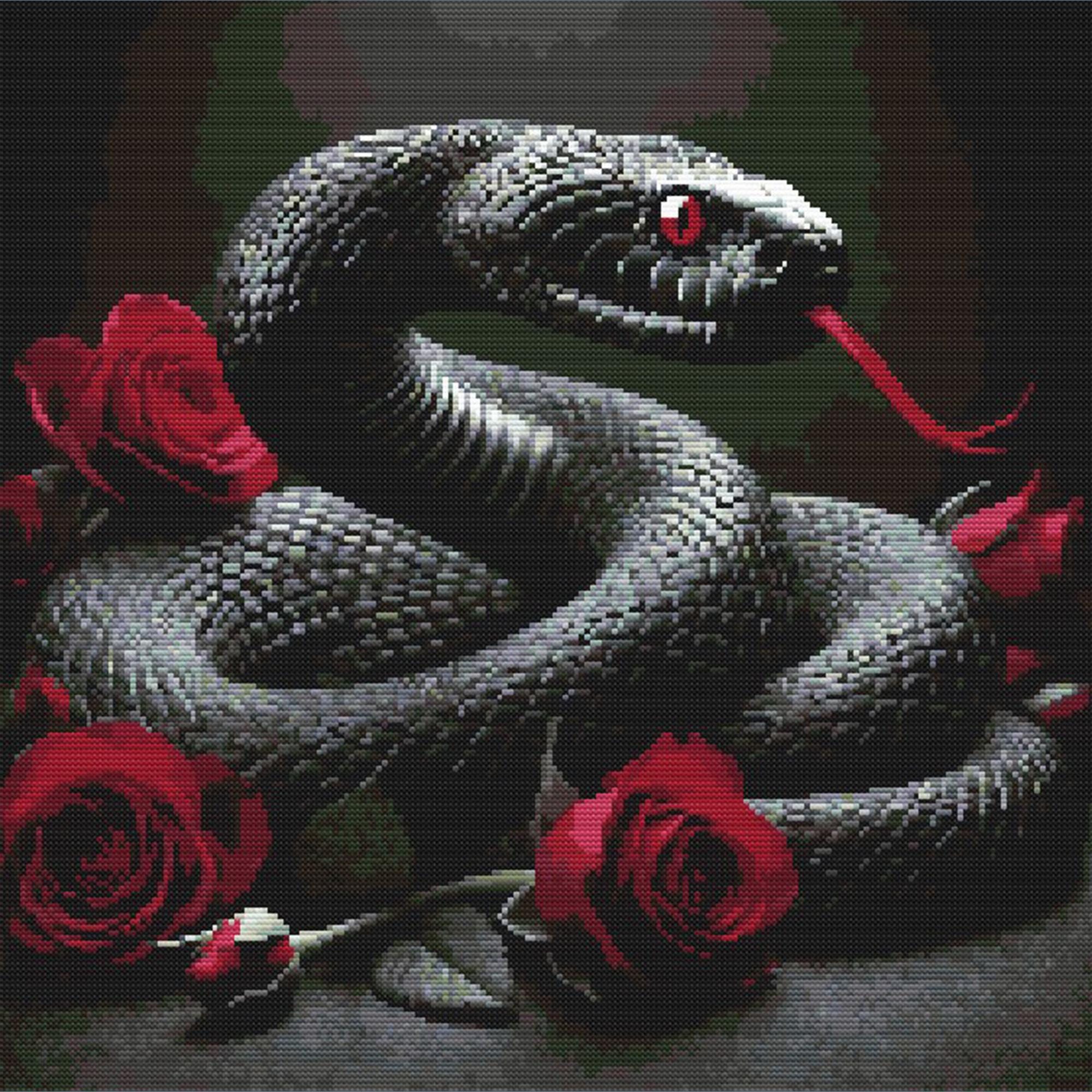 Gothic Snake and Roses Cross Stitch Pattern: Dark Serpent Embroidery ...