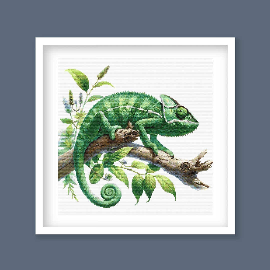 Chameleon Lizard Cross Stitch Pattern - Realistic Reptile Design for ...