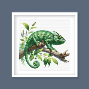 Chameleon Lizard Cross Stitch Pattern - Realistic Reptile Design for Nature and Wildlife ...