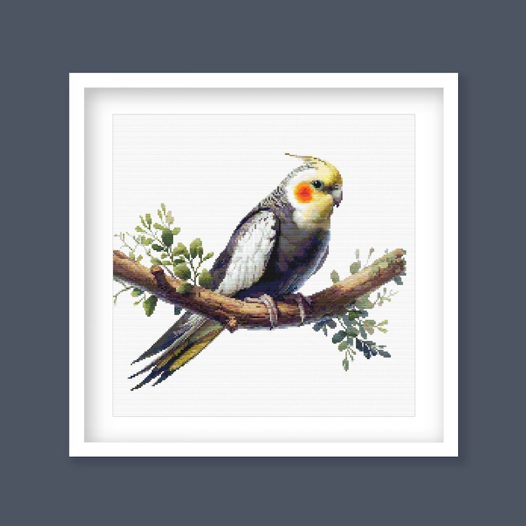Cockatiel Cross Stitch Pattern - Realistic Bird Embroidery Design ...