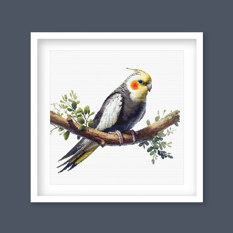Cockatiel Cross Stitch Pattern Realistic Bird Embroidery Design ...